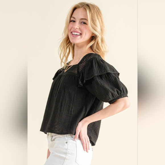 And The Why | Tops | And The Why Square Neck Cotton Gauze Ruffled ...